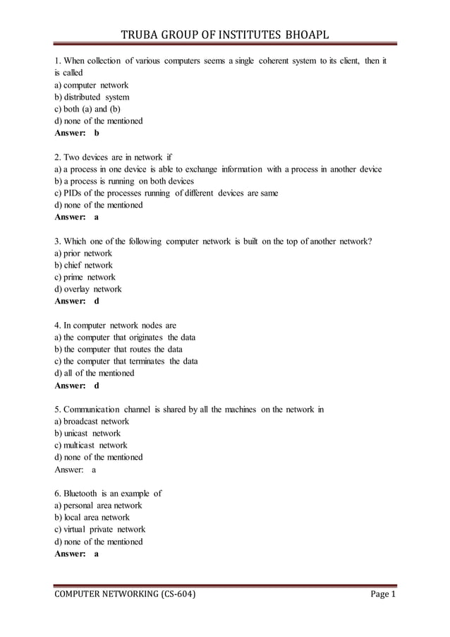 Cn (cs 604) objective question | DOCX
