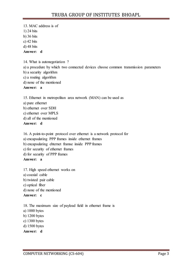 Cn (cs 604) objective question | DOCX