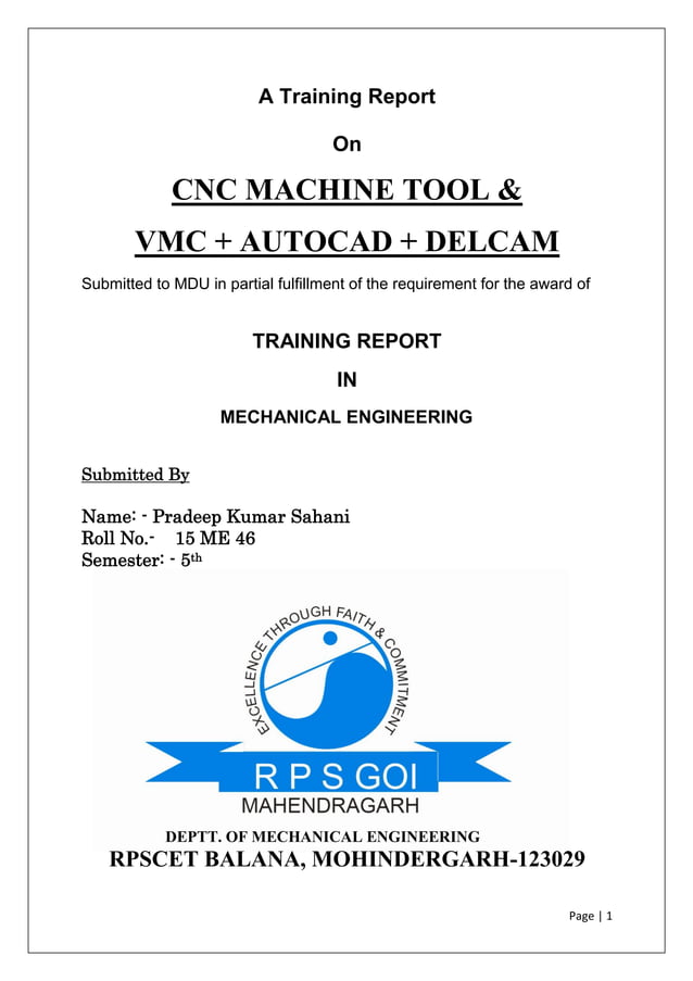 A Project Report on CNC Training | PDF | Mechanical and Industrial ...