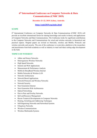 6th International Conference on Computer Networks & Data Communications (CNDC 2019) | PDF