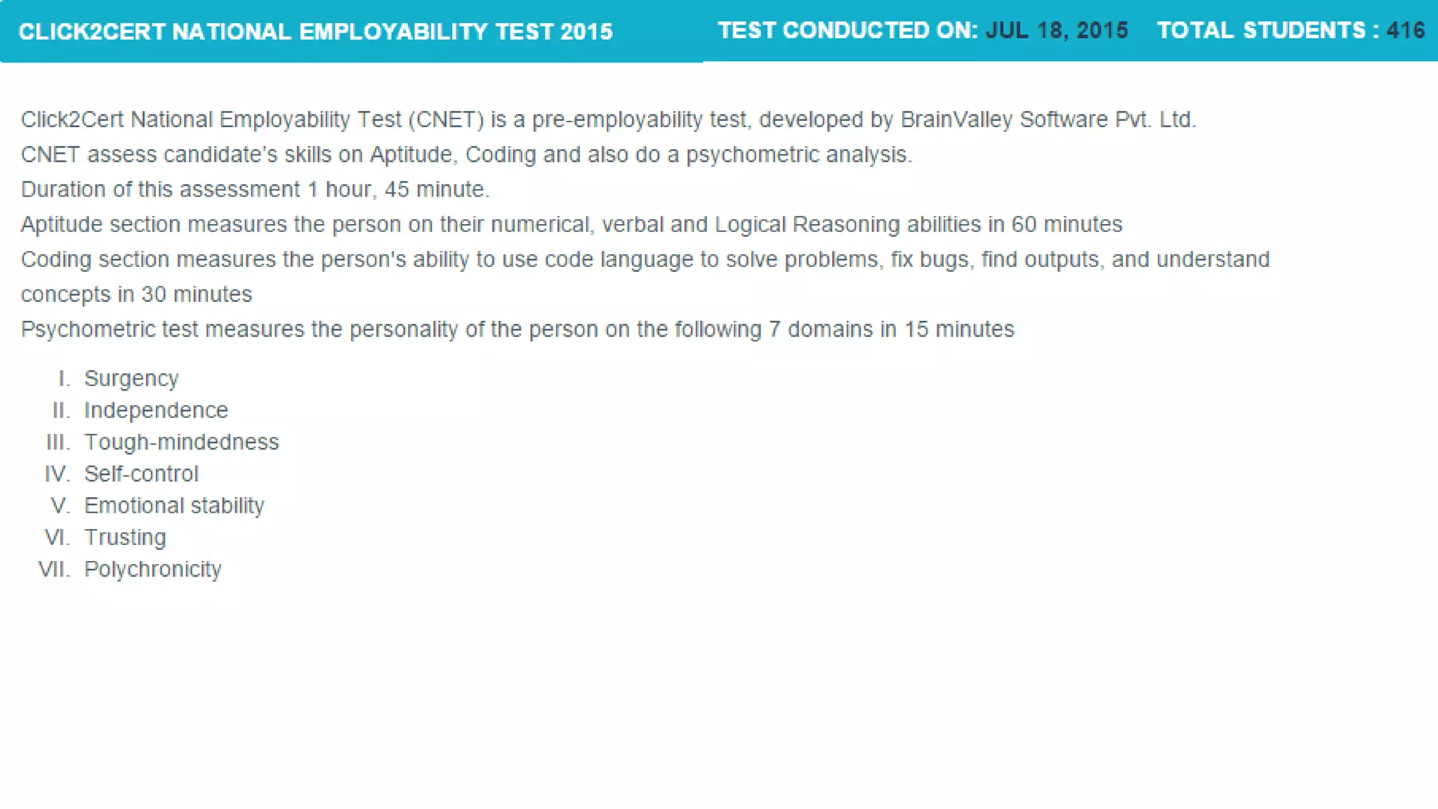 Click2Cert National Employability Test: College Report | PPTX