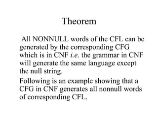 Chomsky Normal form in Context feee grammar | PPT