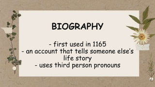 CNF-L3-W3-Biography-and-Autobiography.pptx | Biographies | Genres