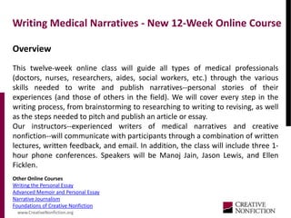 Creative Nonfiction - Writing Medical Narratives - 12-week Online ...