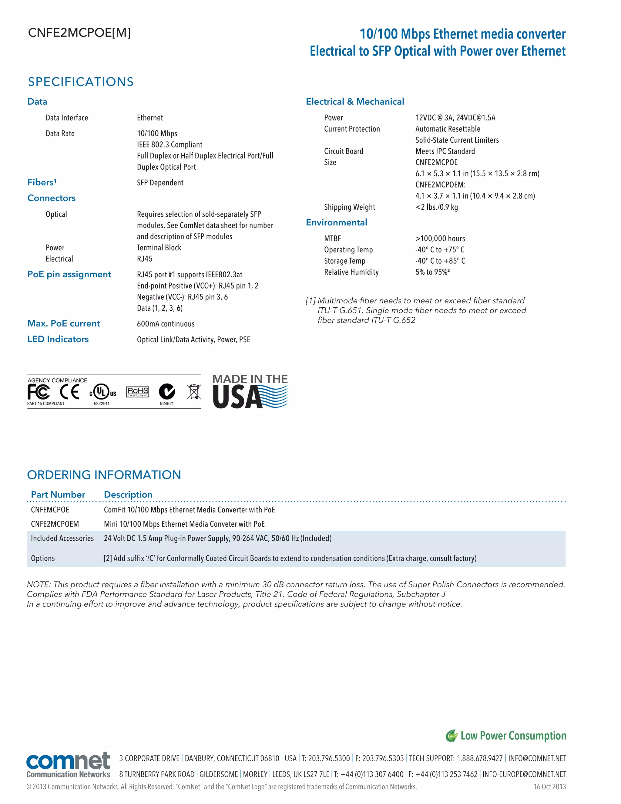ComNet CNFE2MCPOEM Data Sheet | PDF