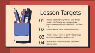 Definition of Feature Story and its types | PPTX