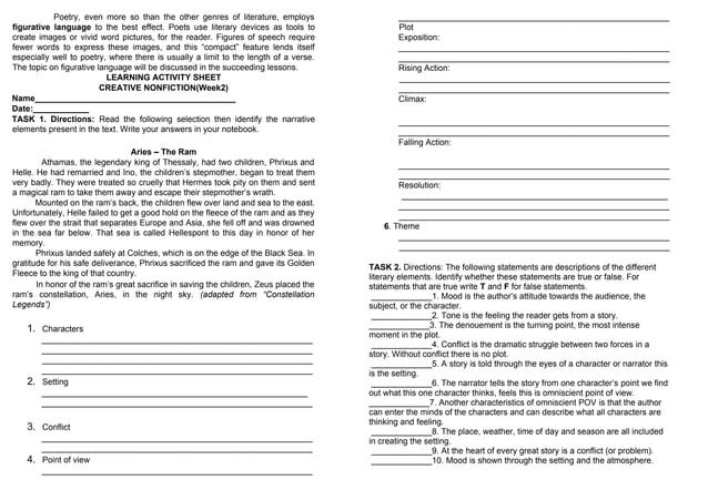 Creative Nonfiction Learning Activity Sheet | DOCX