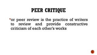 Creative Nonfiction - Peer Critique Module | PPTX