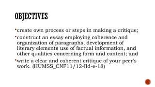 Creative Nonfiction - Peer Critique Module | PPTX