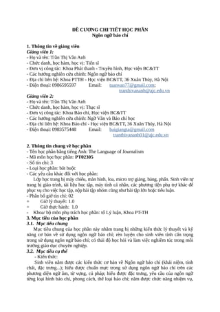 đề Cương chi tiết học phần lý thuyết truyền thông | PDF