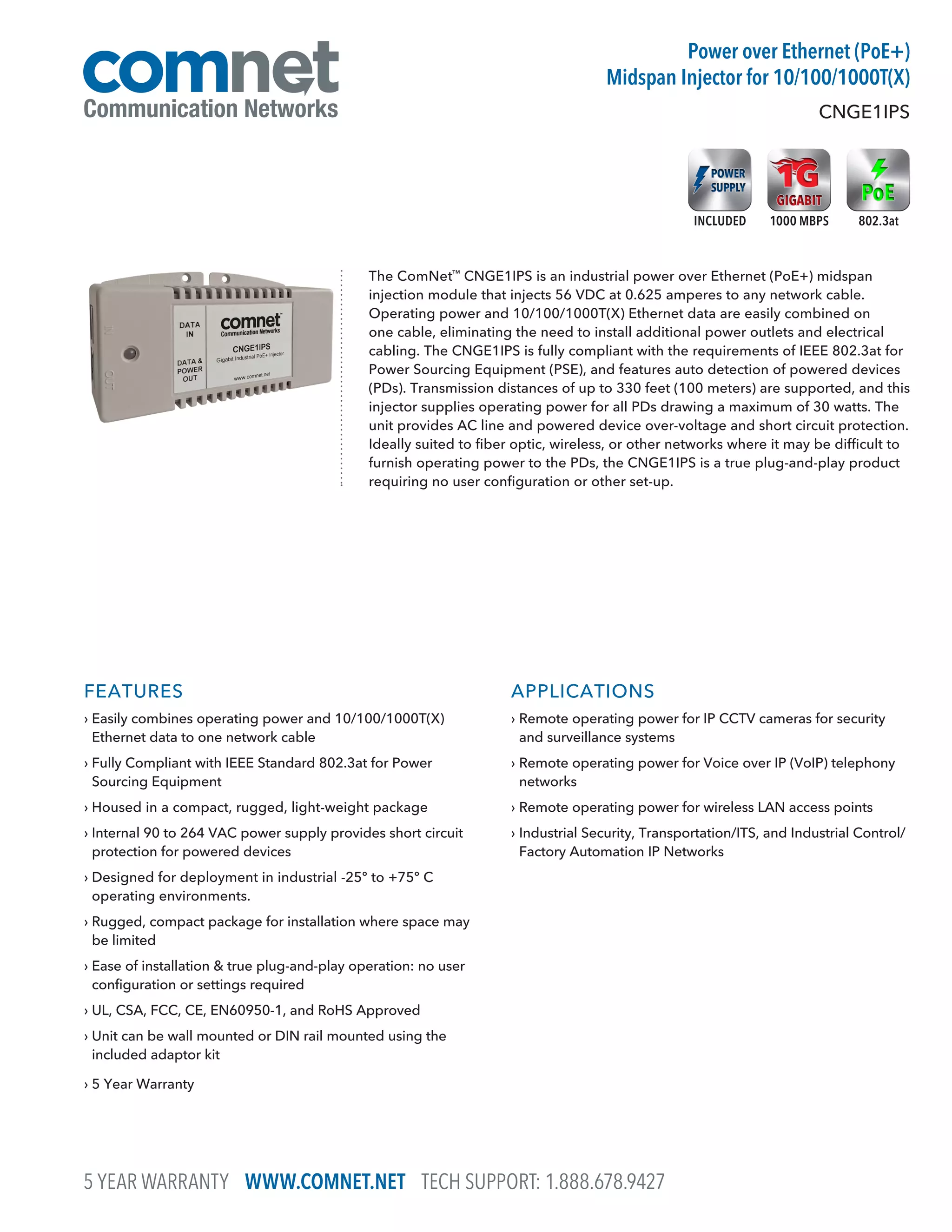 ComNet CNGE1IPS Data Sheet | PDF