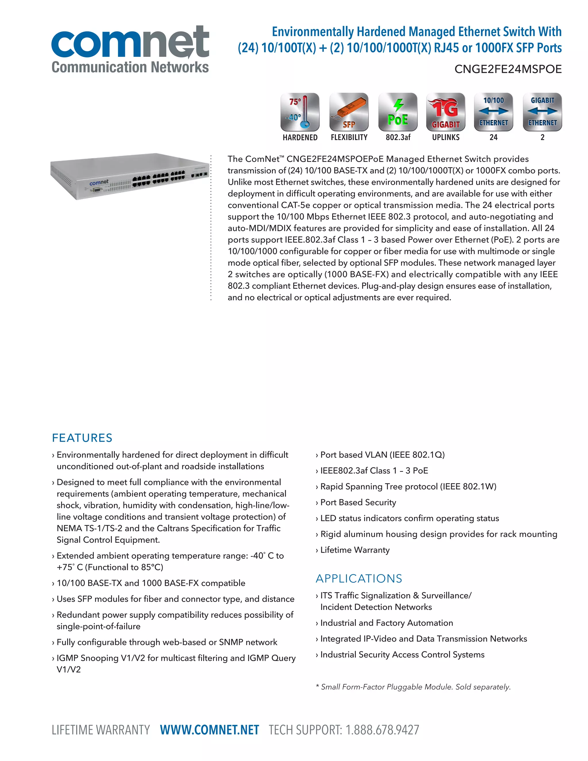 ComNet CNGE2FE24MSPOE Data Sheet | PDF