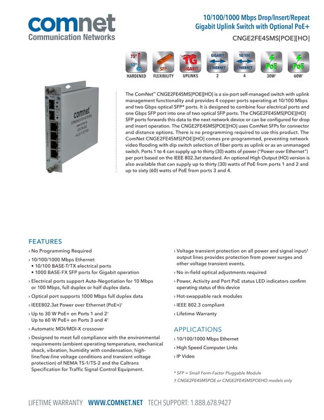 ComNet CNGE2FE4SMS Data Sheet | PDF | Computer Networking | Computing