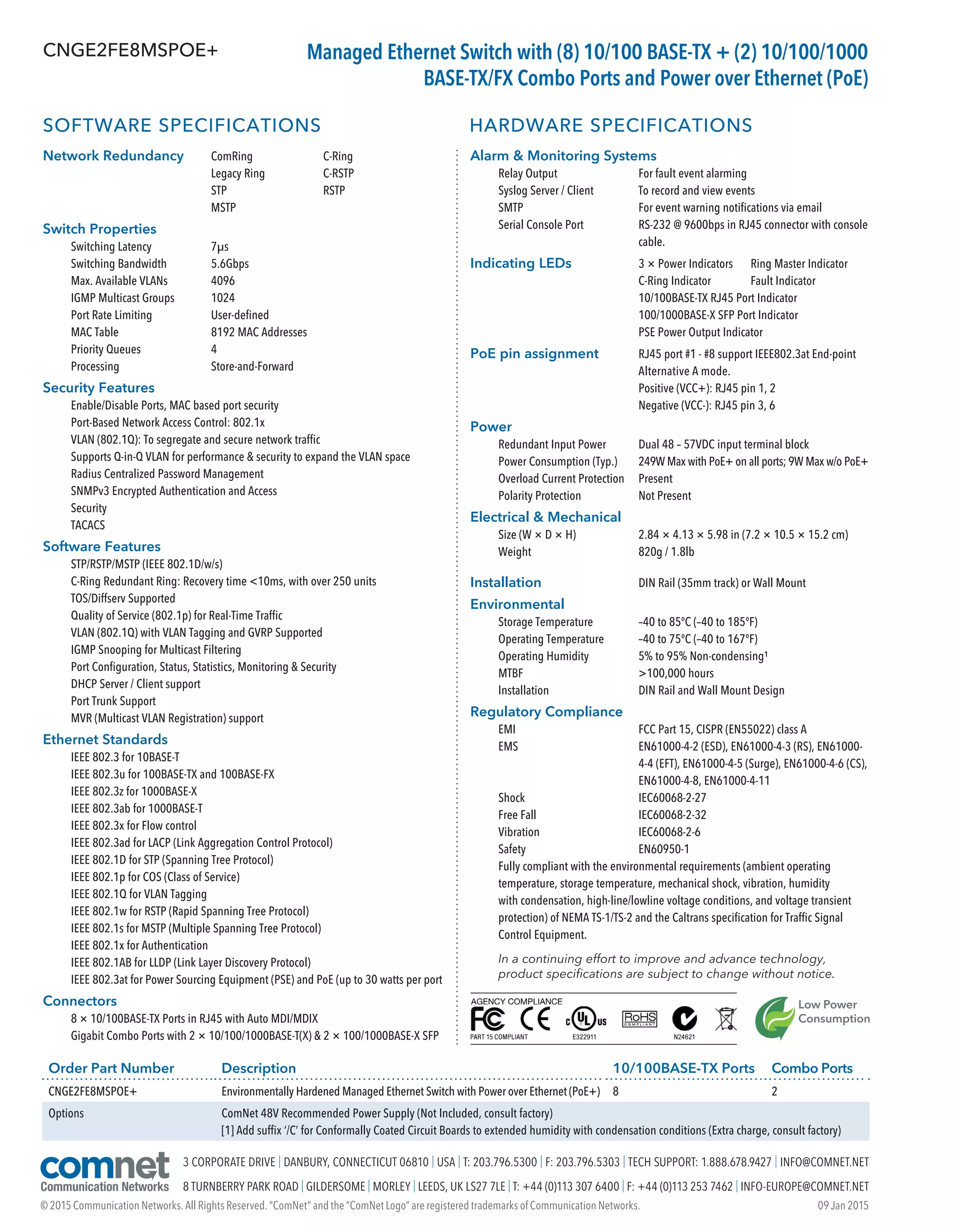 ComNet CNGE2FE8MSPOEPLUS Data Sheet | PDF