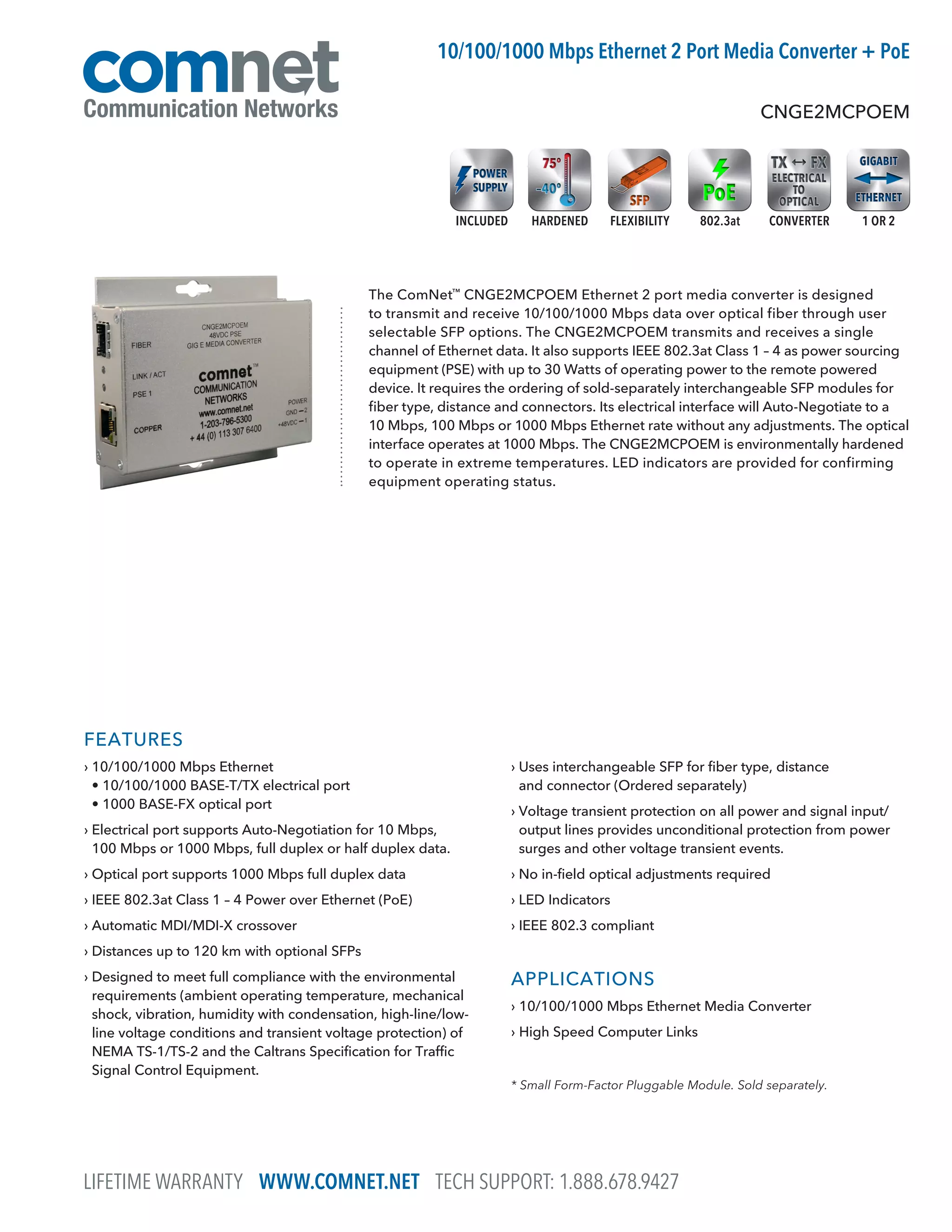 ComNet CNGE2MCPOEM Data Sheet | PDF