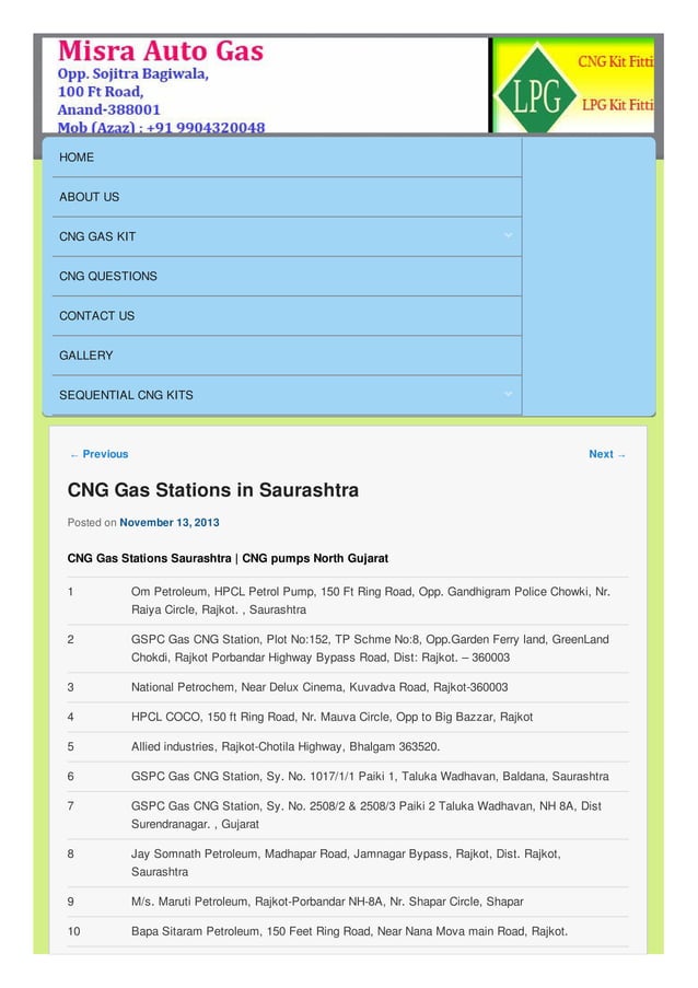 Cng filling stations list saurashtra,gujarat | PDF