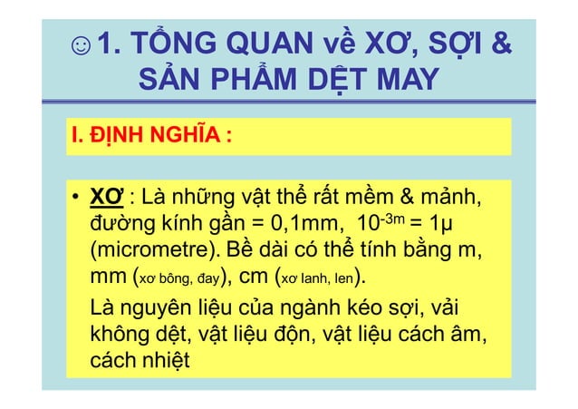 ĐỀ CƯƠNG MÔN HỌC VẬT LIỆU DỆT MAY Bài giảng Vật liệu dệt may - ThS. Nguyễn Thị Ngọc Quyên | PDF