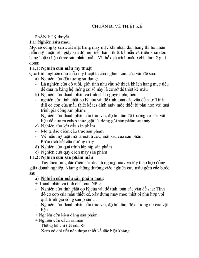[Công nghệ may] tài liệu về chuẩn bị sản xuất trong ngành may | DOC