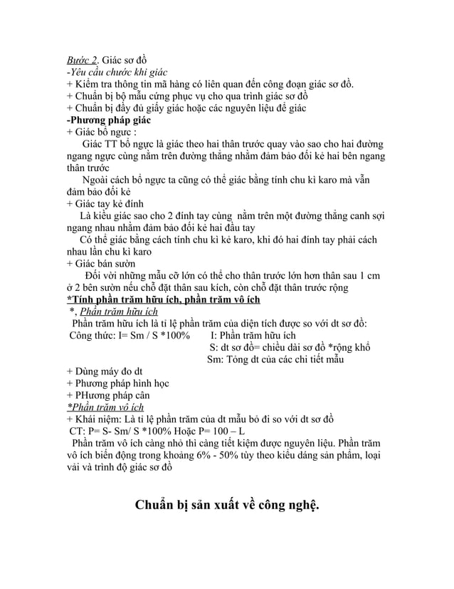 [Công nghệ may] tài liệu về chuẩn bị sản xuất trong ngành may | DOC