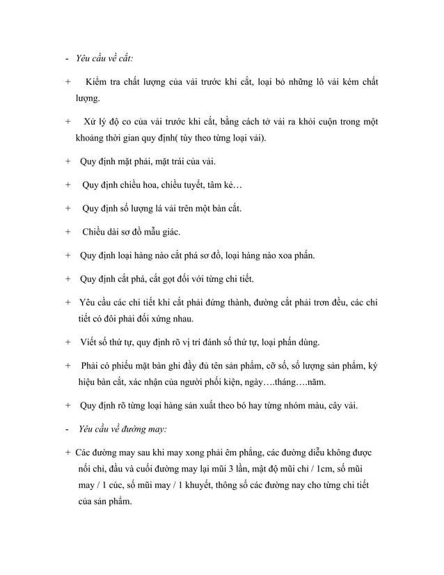 [Công nghệ may] tài liệu về chuẩn bị sản xuất trong ngành may | DOC