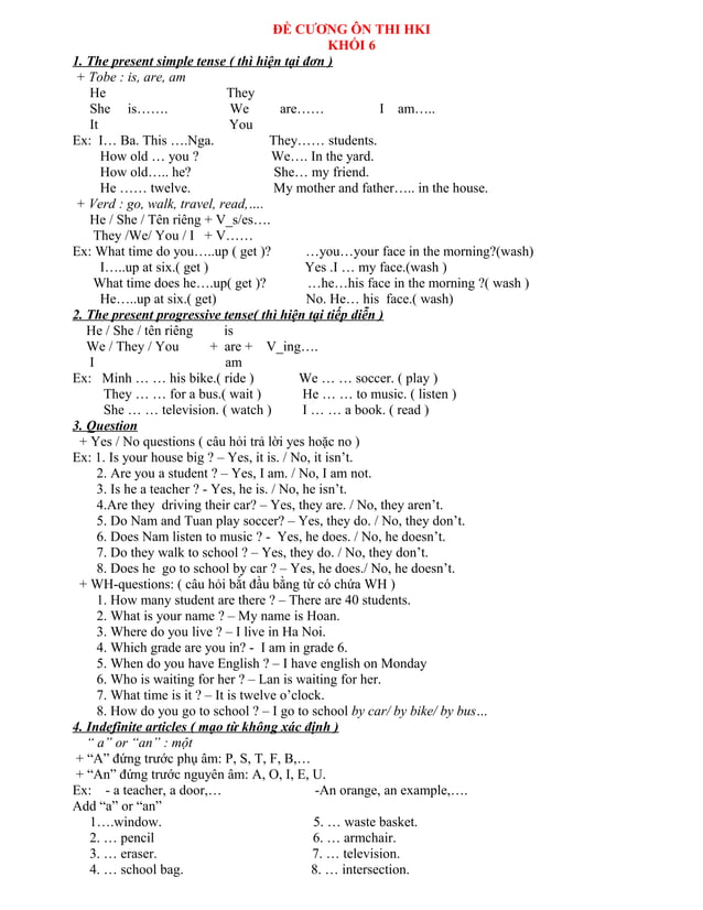 Cương ôn thi hki tiếng anh lớp 6 | PDF