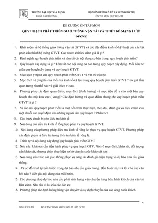 đề Cương ôn thi quy hoạch | DOCX