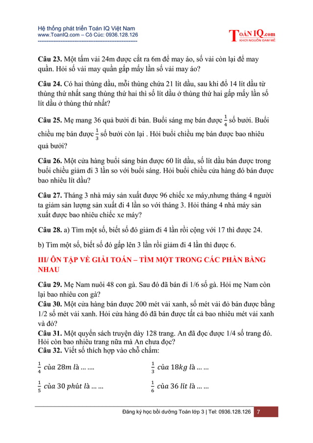 de-cuong-on-tap-hk1-toan-lop-3 | PDF