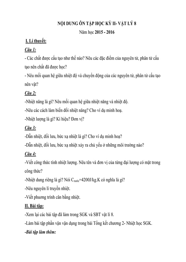 đề Cương ôn tập vật lí 8 | PDF