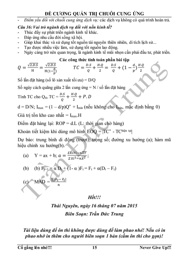 đề Cương quản trị chuỗi cung ứng final | PDF