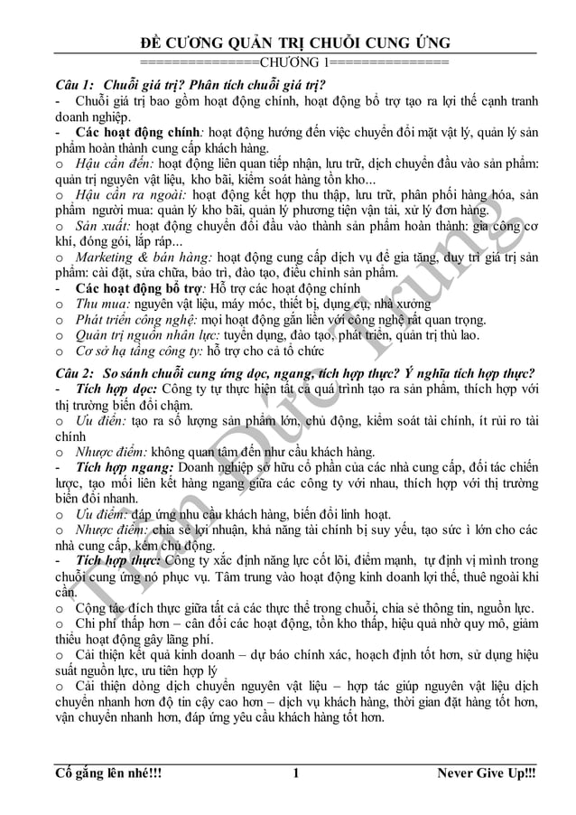 đề Cương quản trị chuỗi cung ứng final | PDF