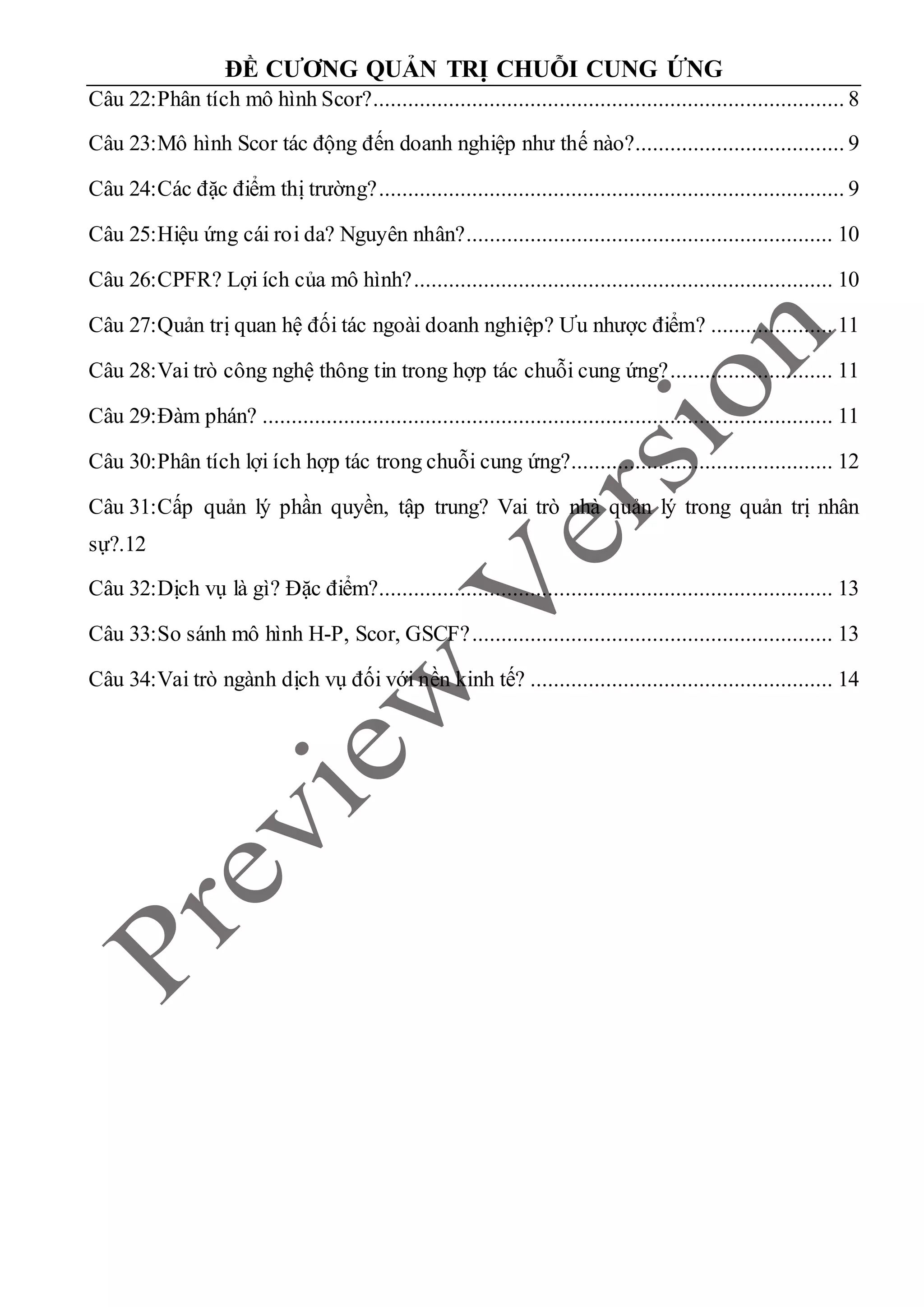 đề Cương quản trị chuỗi cung ứng preview | PDF