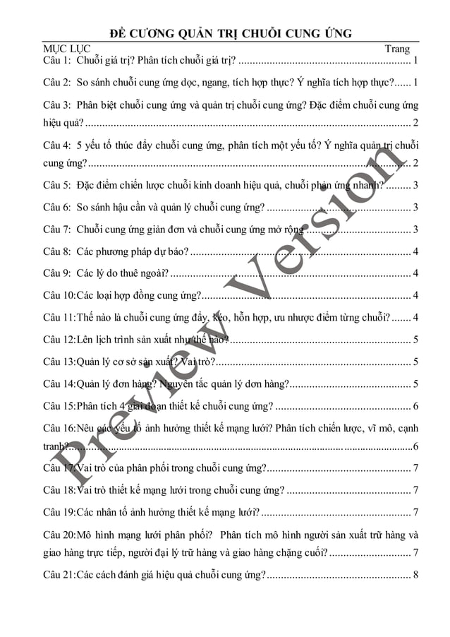 đề Cương quản trị chuỗi cung ứng preview | PDF