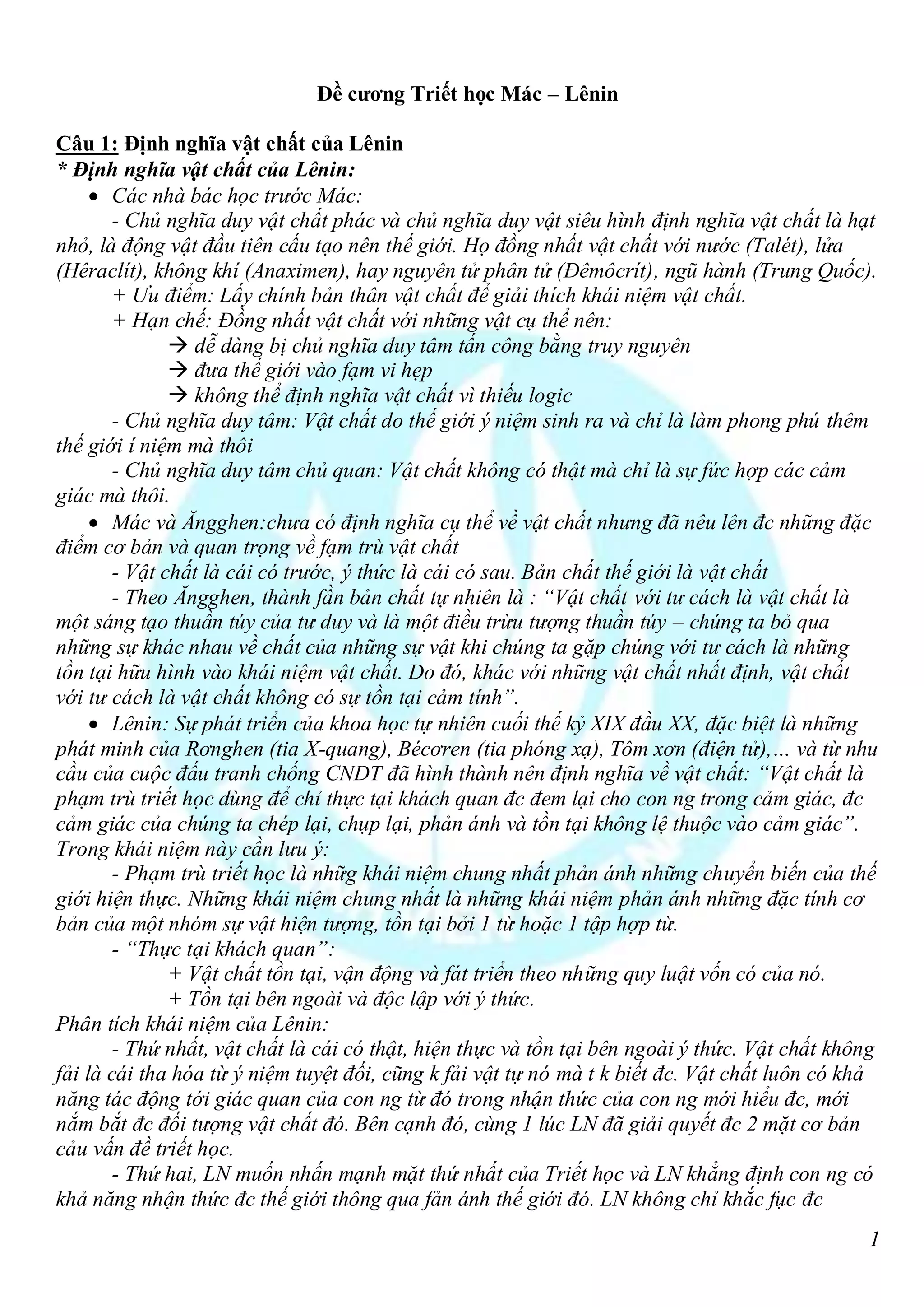 đề Cương triết học mác lê nin | PDF