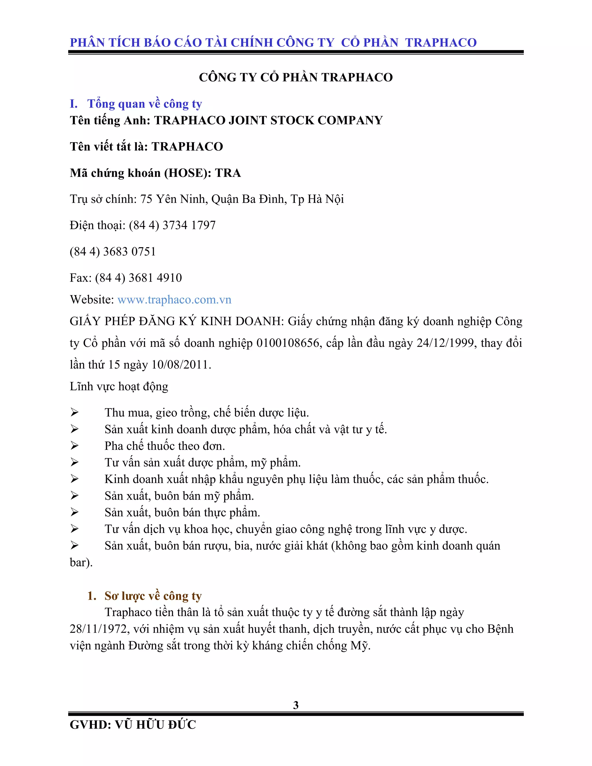 Phân Tích tài chính Công ty cổ phần traphaco | DOCX