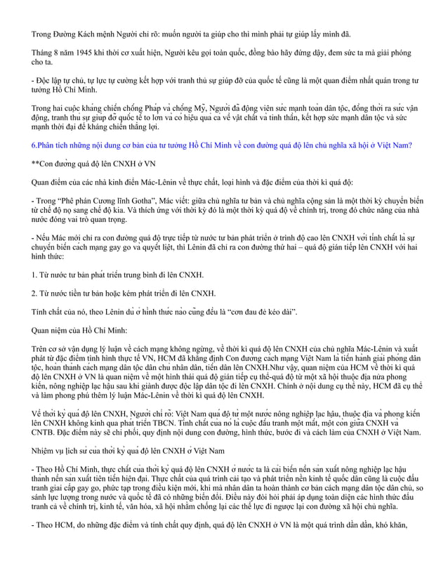 đề Cương và đáp án tham khảo môn tư tưởng hồ chí minh | DOC