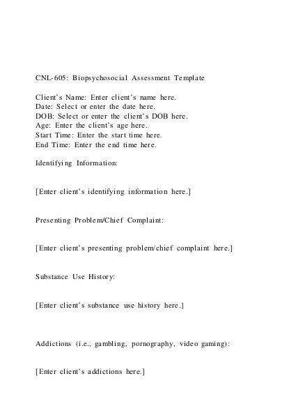 CNL-605 Biopsychosocial Assessment TemplateClient’s Name | DOCX