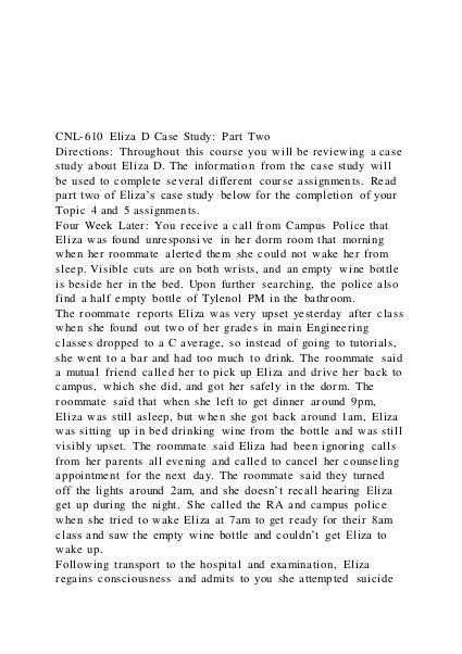 CNL-610 Eliza D Case Study Part Two Directions Throughou | PDF