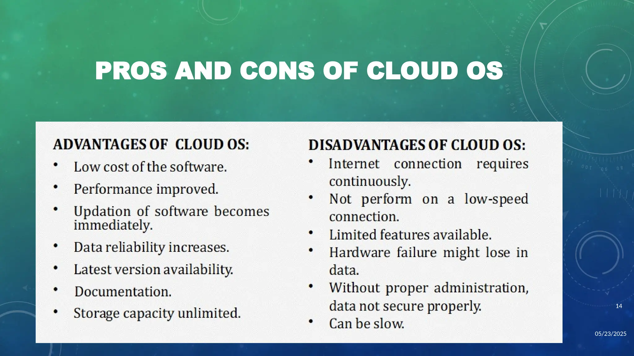 Cloud operating system, architecture and applications | PPTX