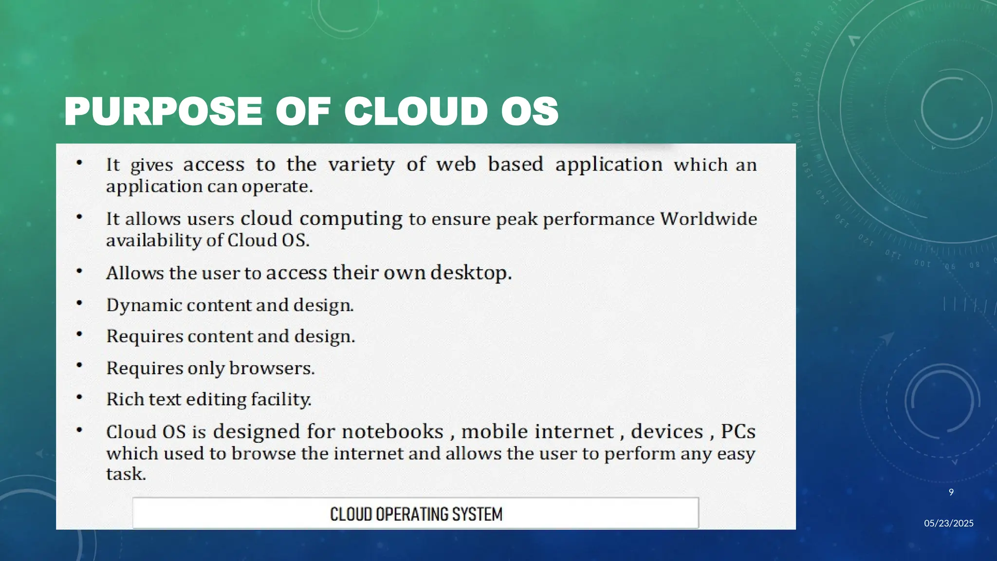 Cloud operating system, architecture and applications | PPTX