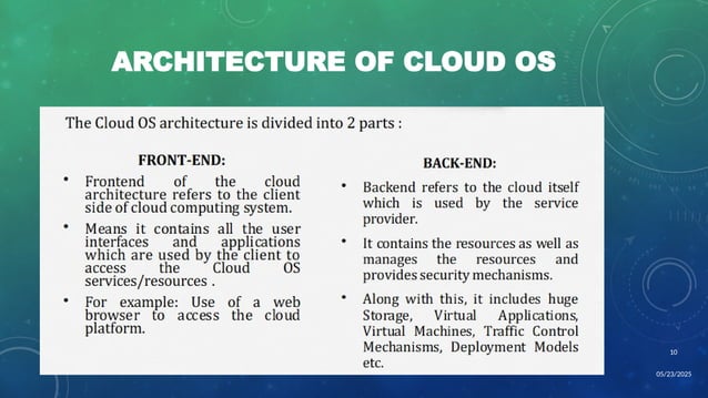 Cloud operating system, architecture and applications | PPTX