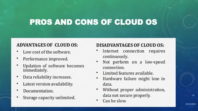 Cloud operating system, architecture and applications | PPTX