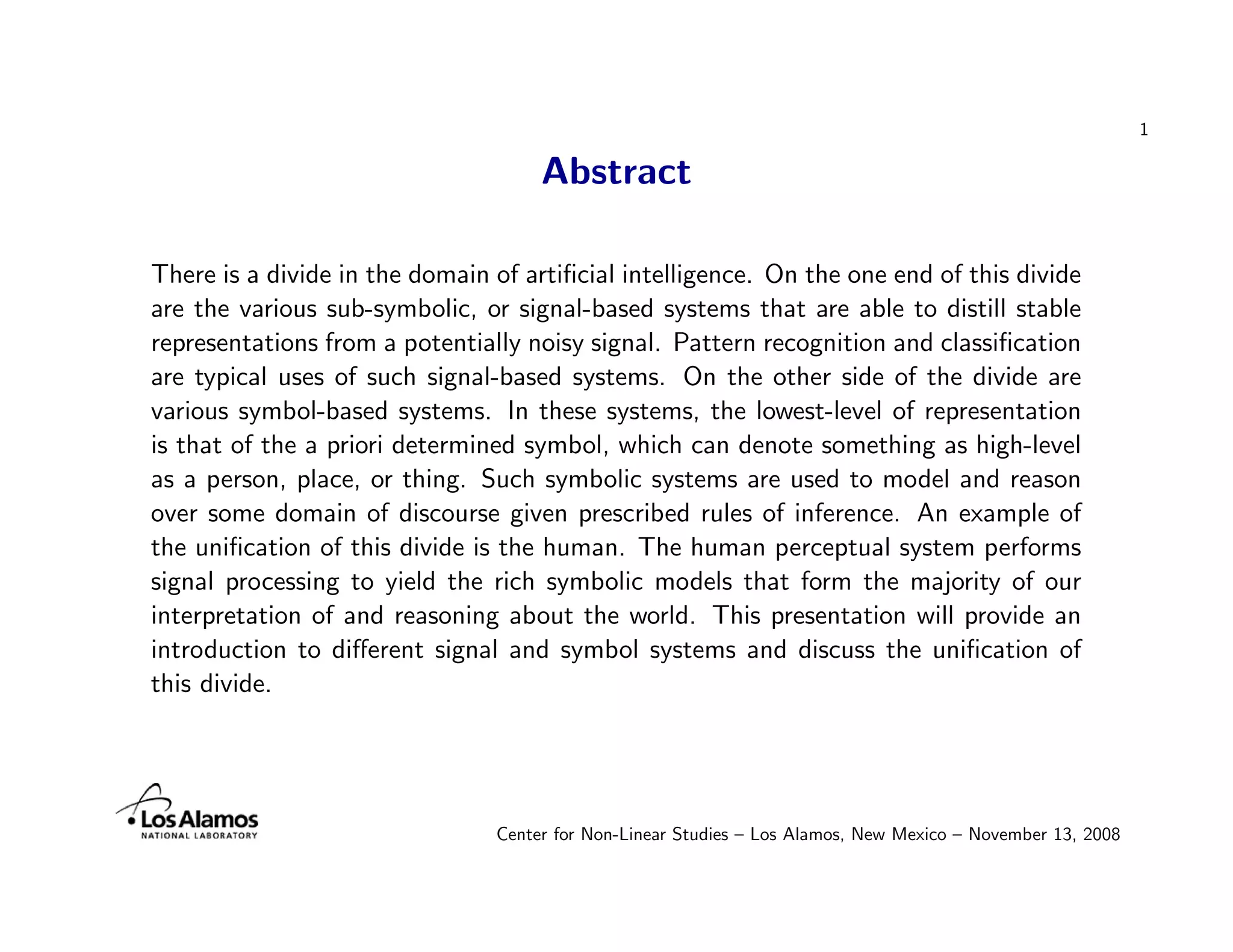 From the Signal to the Symbol: Structure and Process in Artificial ...