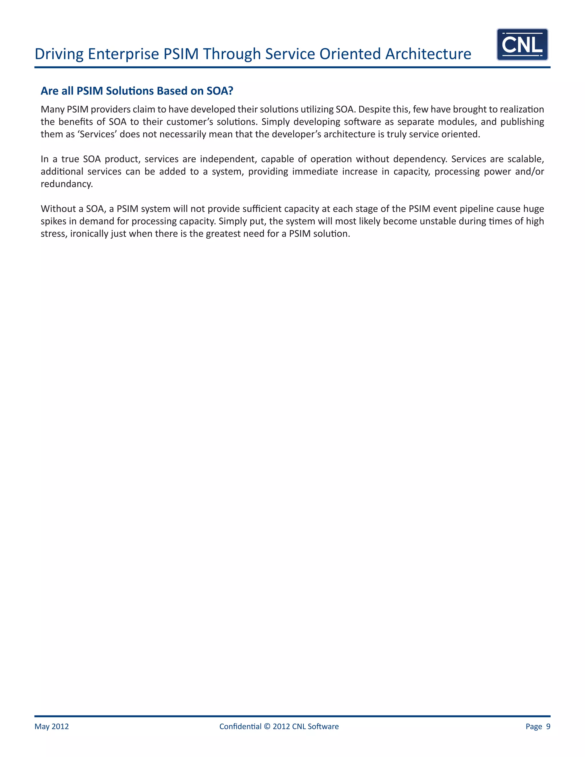 CNL Software White Paper - Driving Enterprise PSIM Through True SOA | PDF