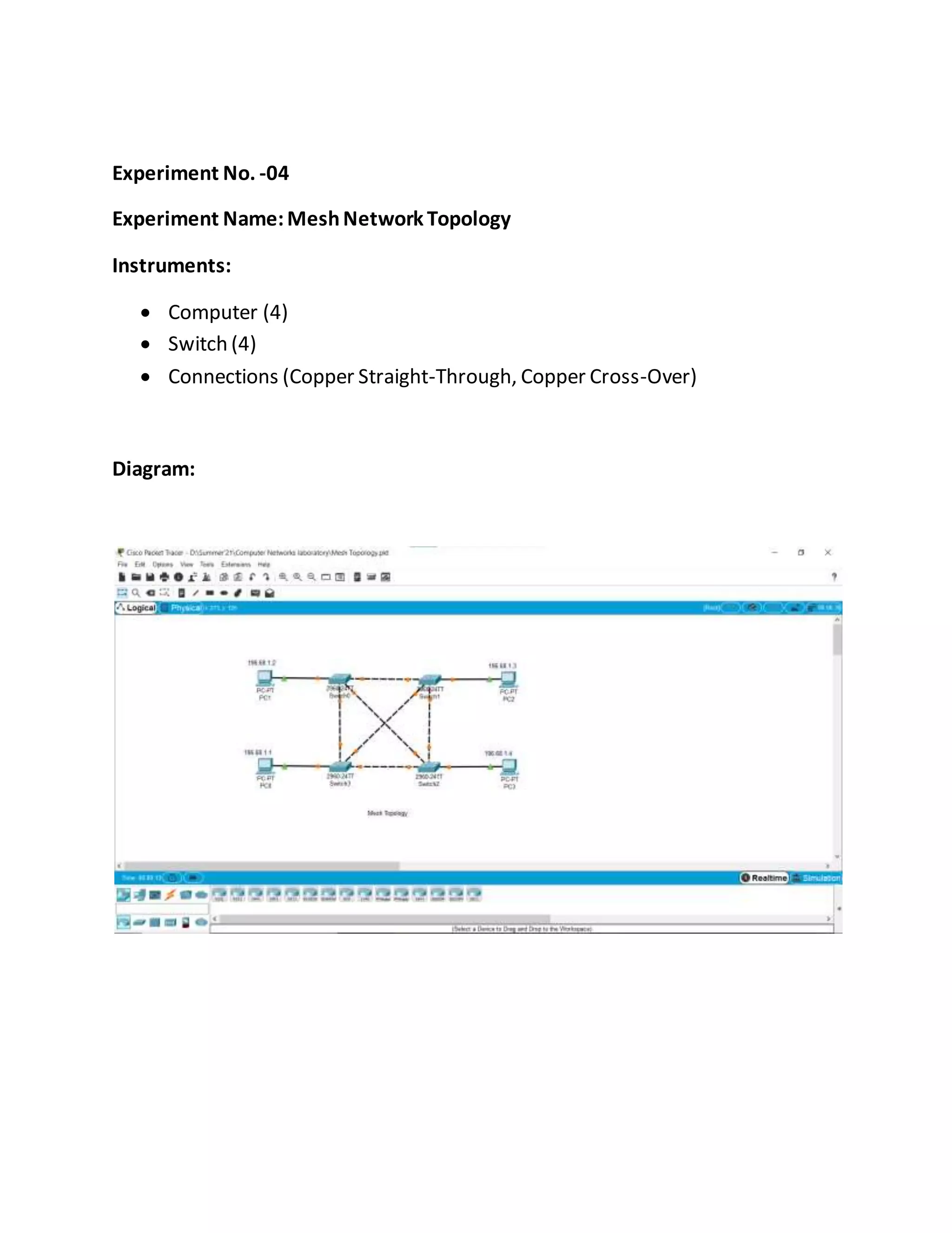Cn mesh topology | DOCX | Computer Networking | Computing