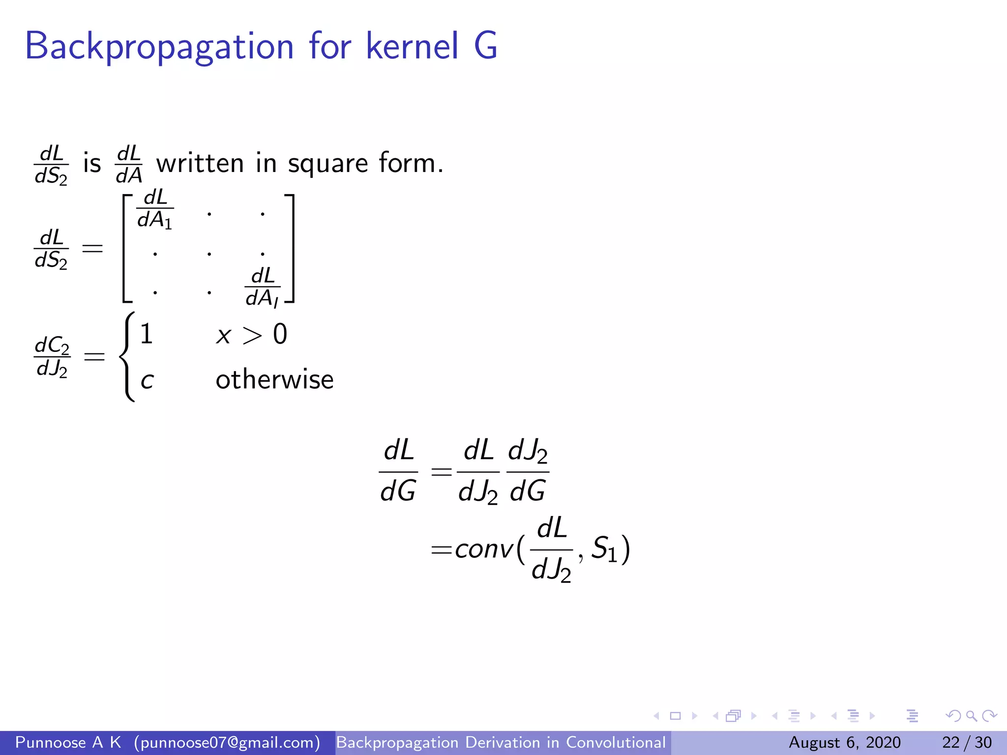 Convolutional Neural Network Backpropagation Derivation Ppt
