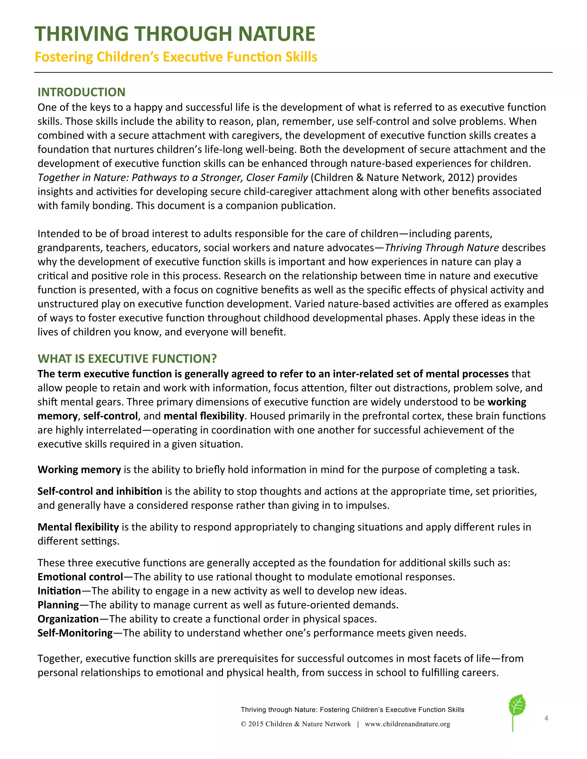 A great booklet to teach executive function skills through nature based ...