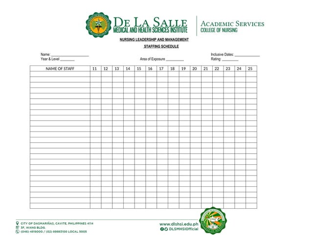 Staffing Schedule Format used in NLM Level 4 | DOCX