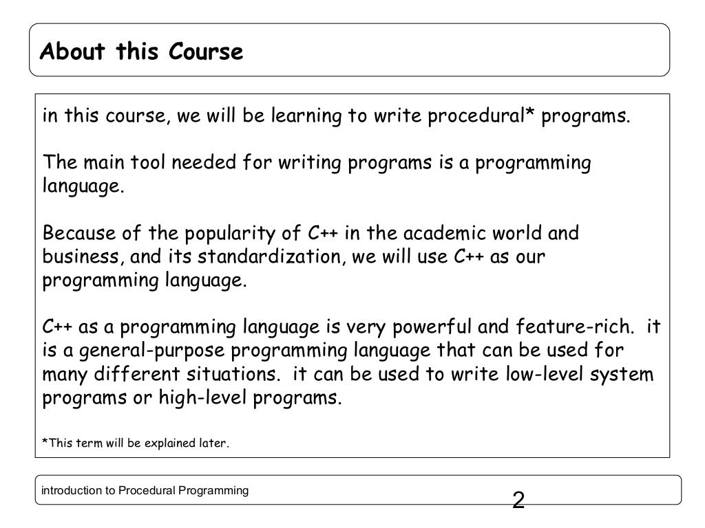 Introduction To Procedural Programming In C