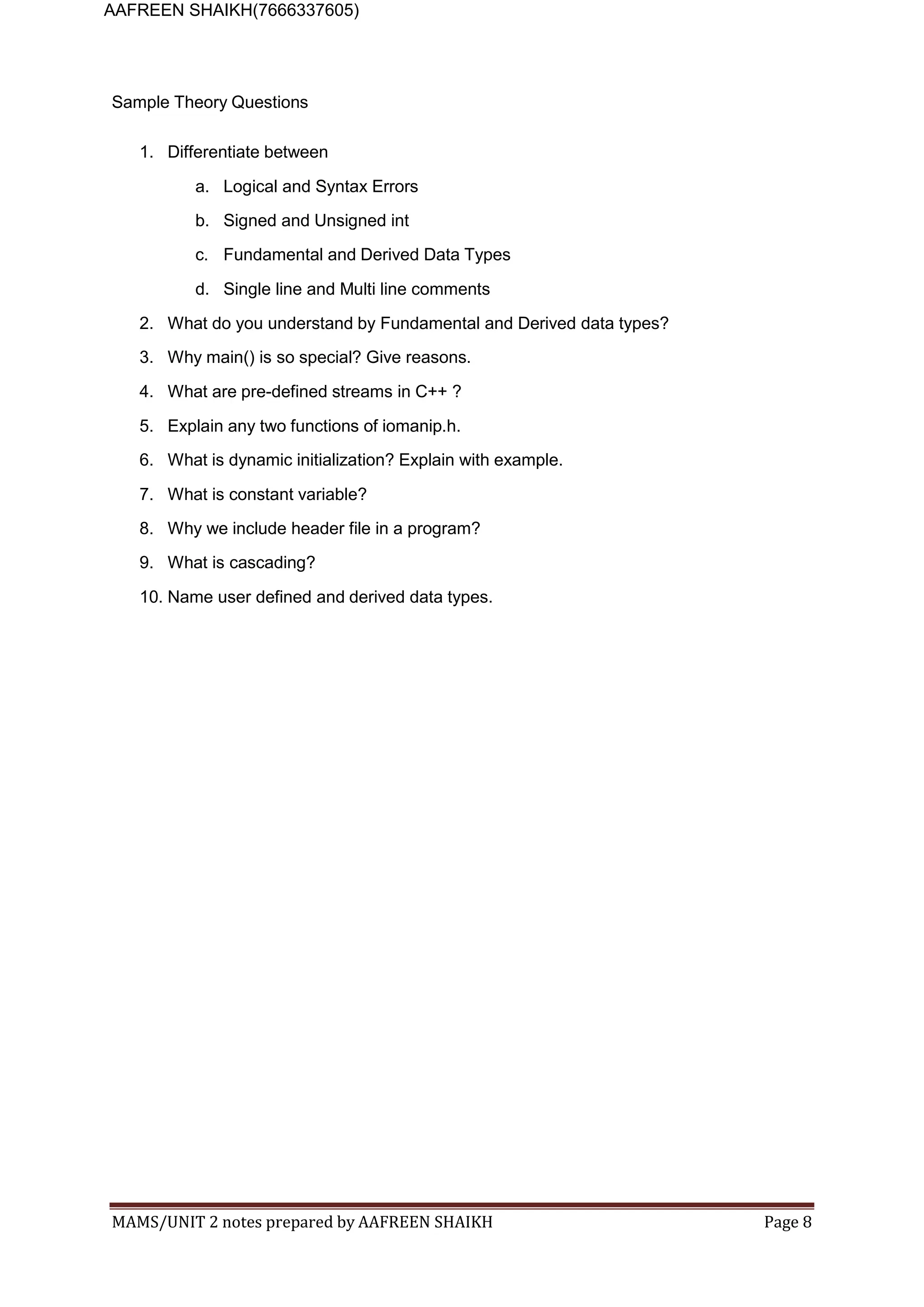 c++ notes.docx BASIC C++ PROGRAMMING NOTES | DOCX