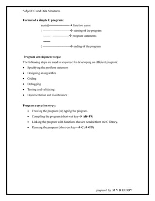 C notes by m v b reddy(gitam)imp notes all units notes 5 unit order | DOC